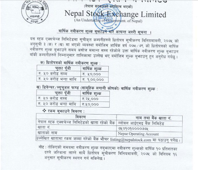 वार्षिक नवीकरण शुल्क बुझाउन नेप्सेको ताकेता – Kathmandutoday.com